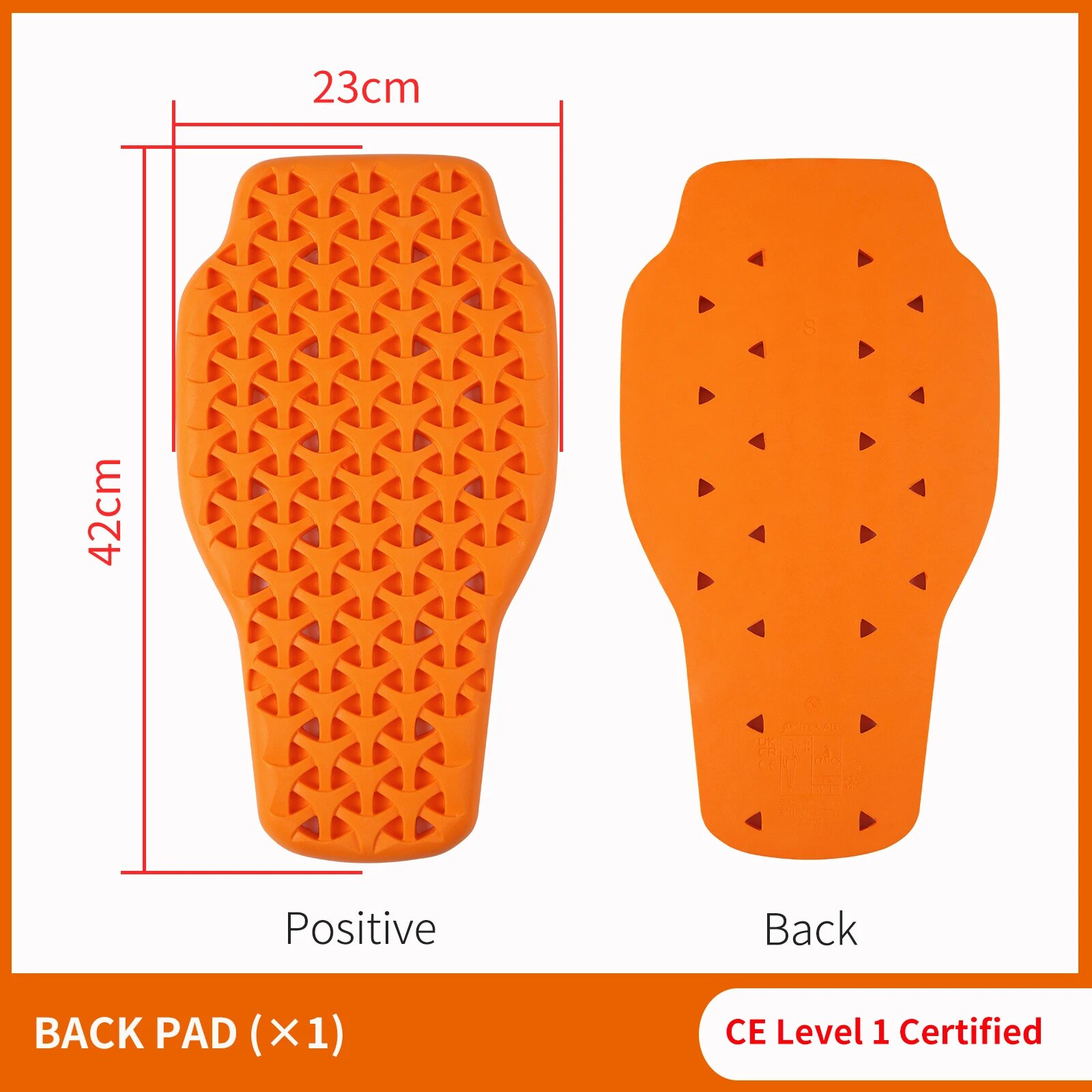 Защитная спинная накладка мото CE Level 1, 42x23 см, Back pad only