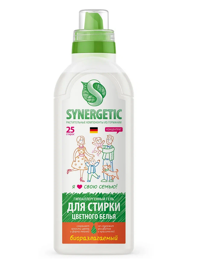 Концентрированный гель для стирки Synergetic для цветного белья 0,75л