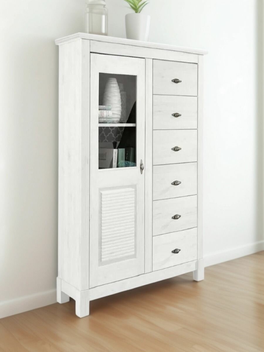 Комод деревянный Рауна из массива сосны 6 ящиков/дверка