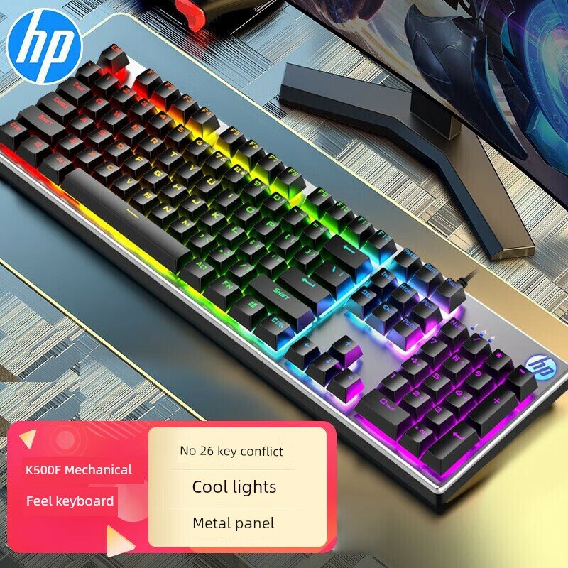 HP игровая клавиатура с механическим ощущением и RGB-подсветкой, квадратные клавиши, 104 клавиши - черный