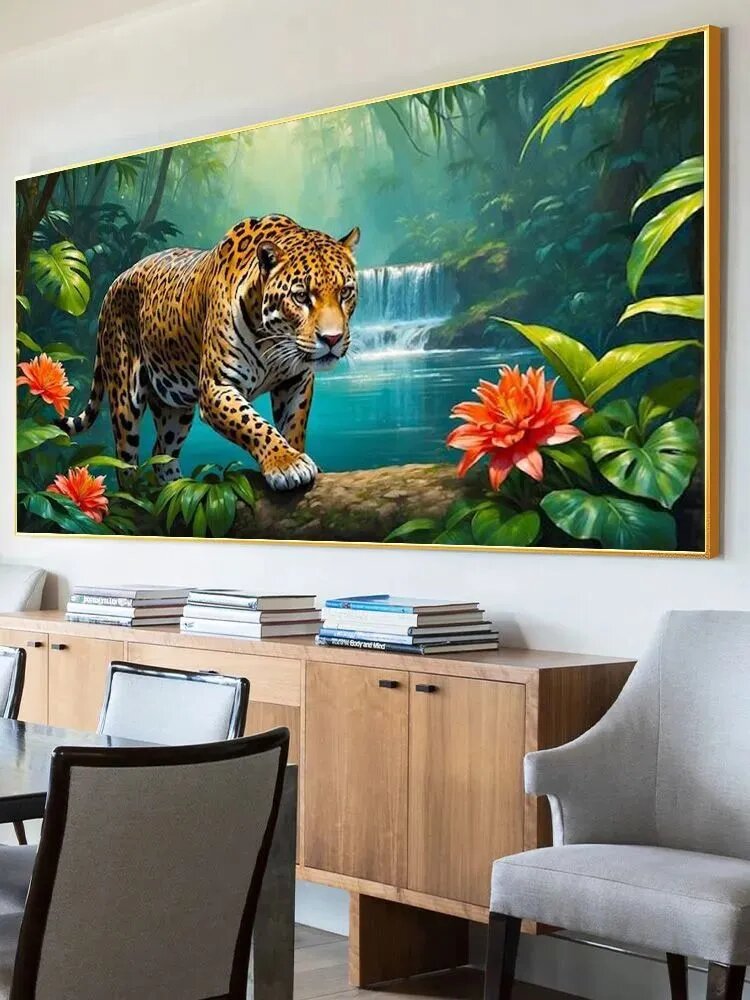 140X50 CM/Алмазная мозаика "Леопард " / Алмазная вышивка / Круглая картина стразами Полная выкладка