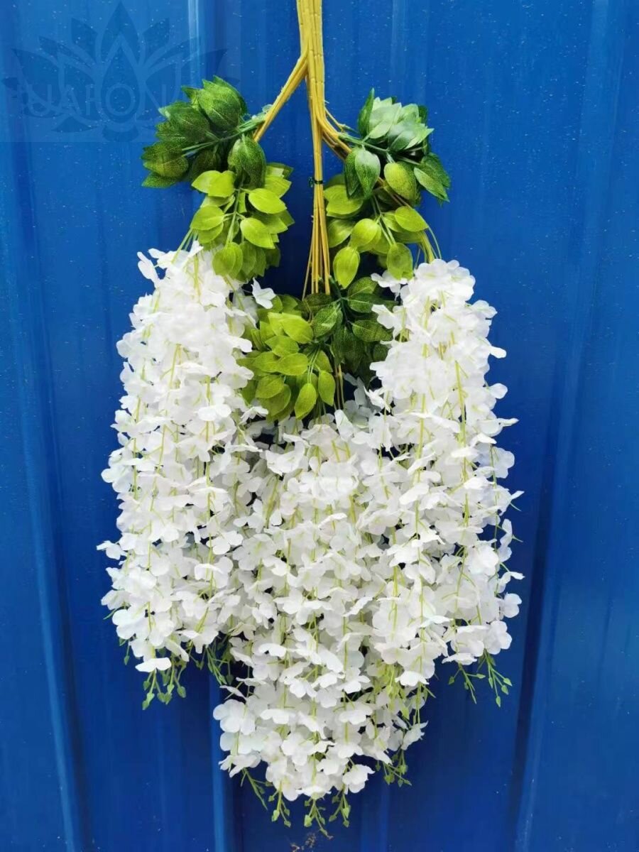 Глициния 12 веток искусственная пышная лиана для украшения декора сада арок кафе кремовая