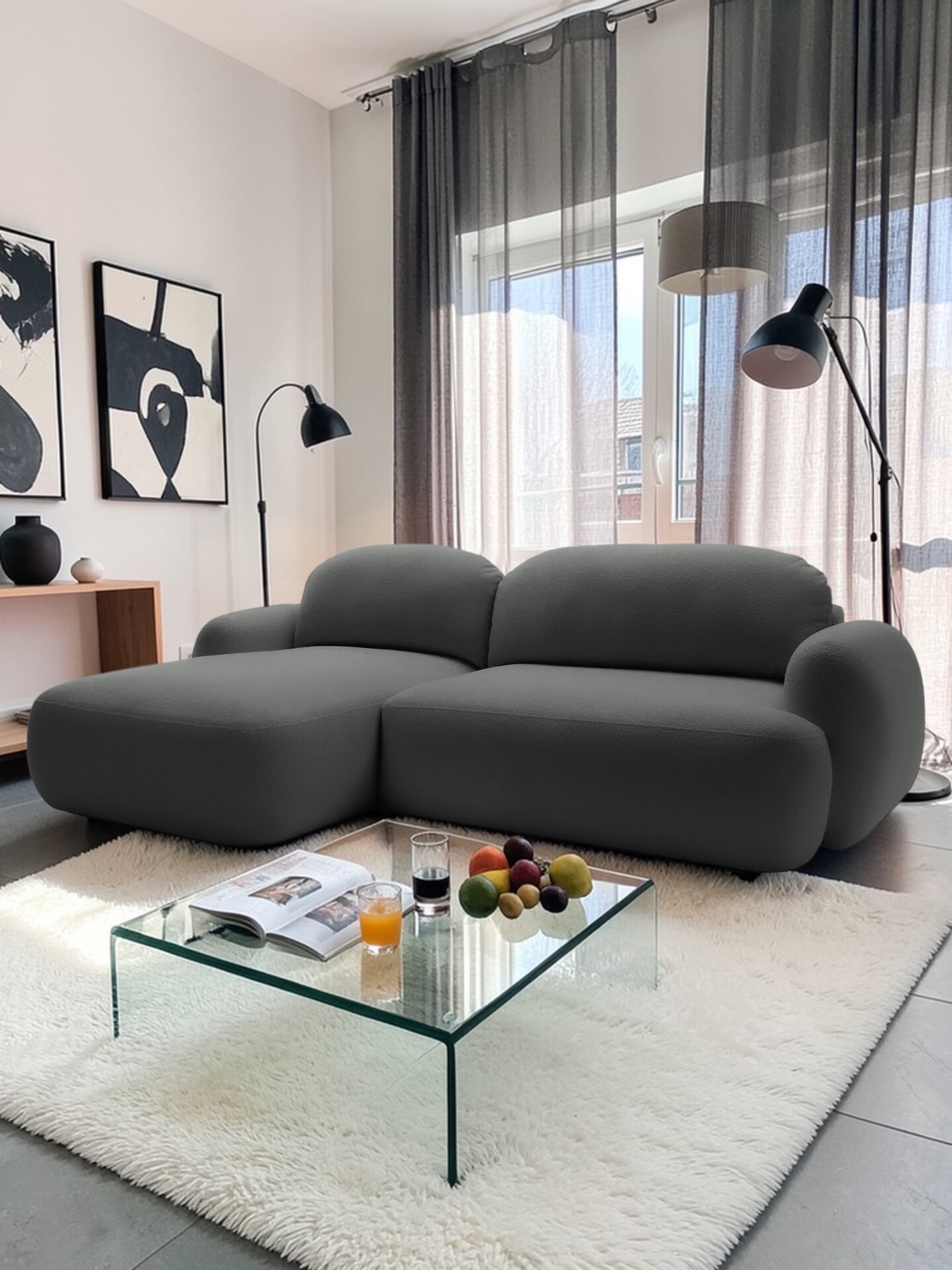 Диван Оклай Andria Delta 44 NEW 245x162x80 см, серый Велюр Антивандал, еврокнижка GOODFORM