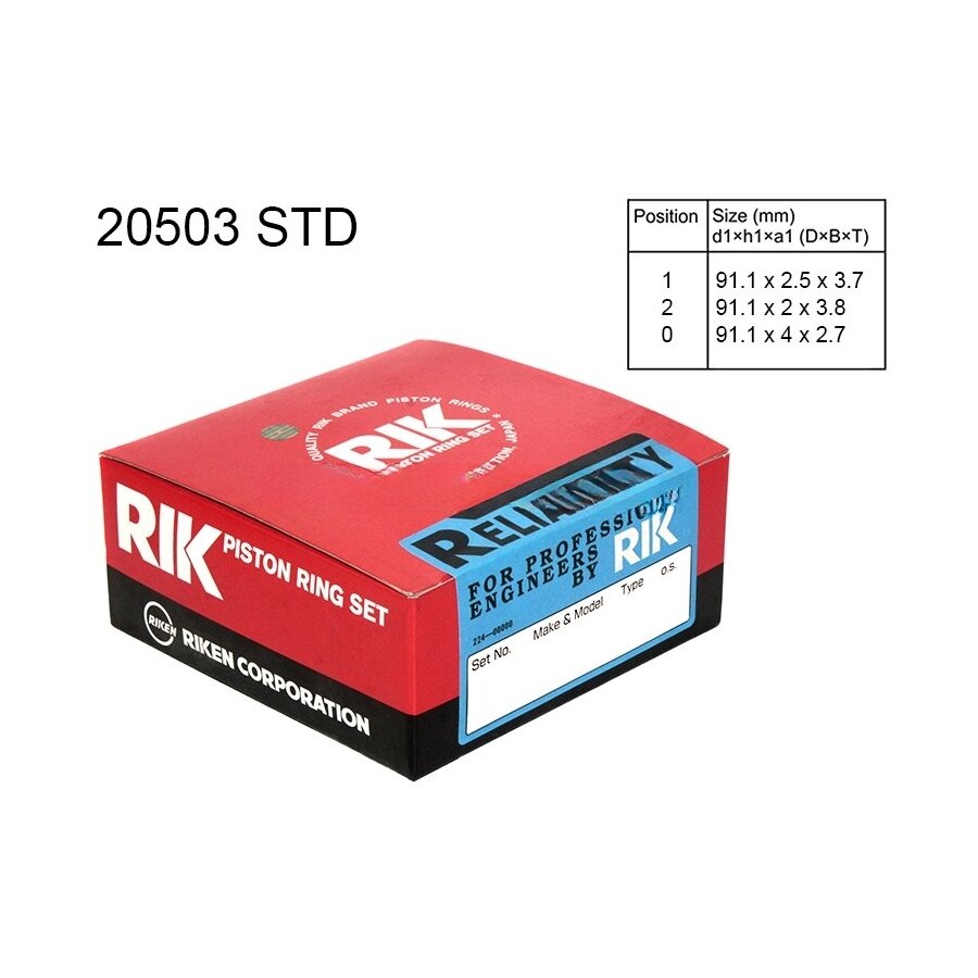 Кольца поршневые (комплект) STD MITSUBISHI DELICA L200 PAJERO MONTERO 4D55 4D56 (поршень 6491) 83-, RIKEN 20503 STD