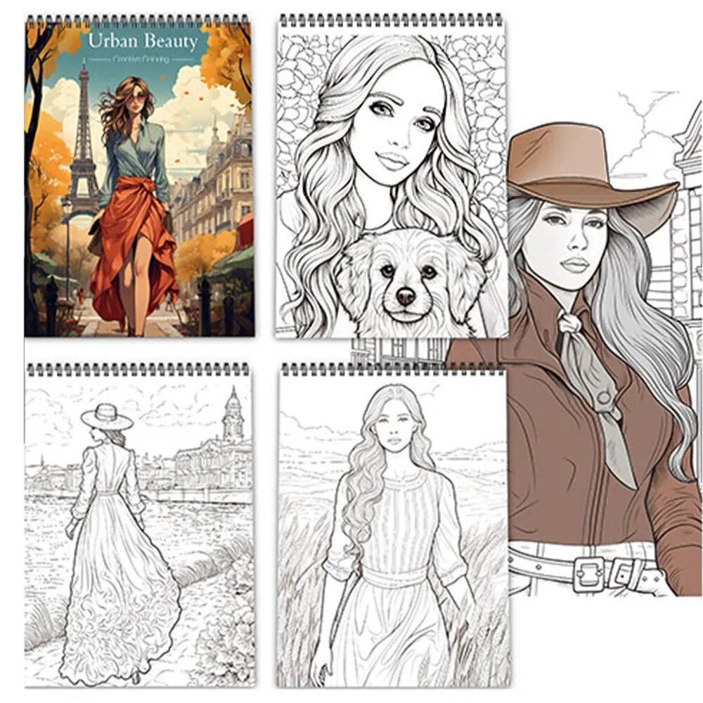 Книга для раскрашивания для взрослых с мандалами, бабочками и рыцарями, 4 шт, 30 страниц, двойная спираль, 24 цветных карандаша