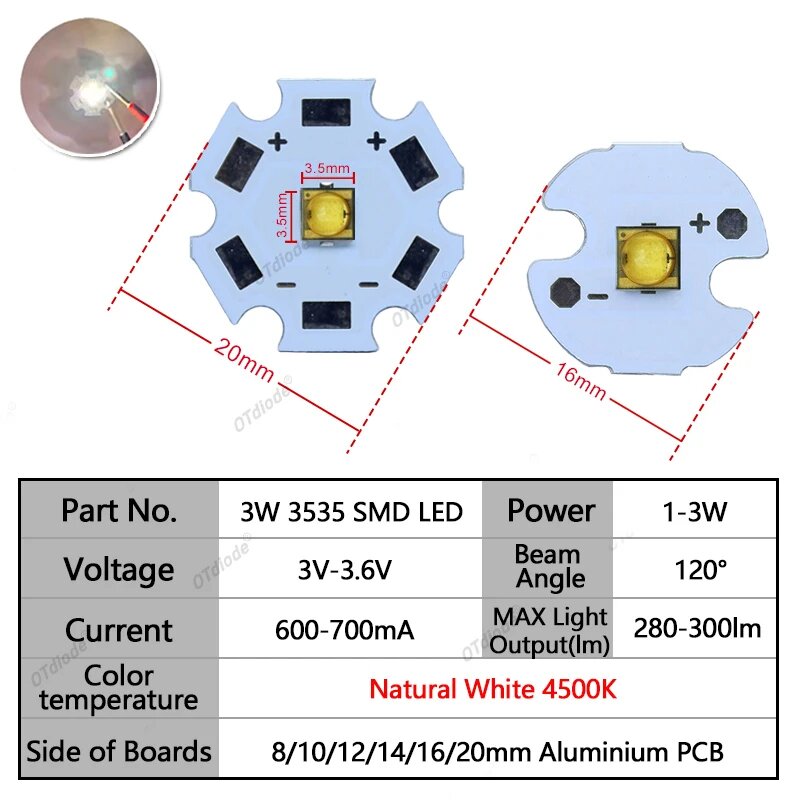 10 шт. LED чипы 3W 3535 SMD 4500K Neutral White 20mm