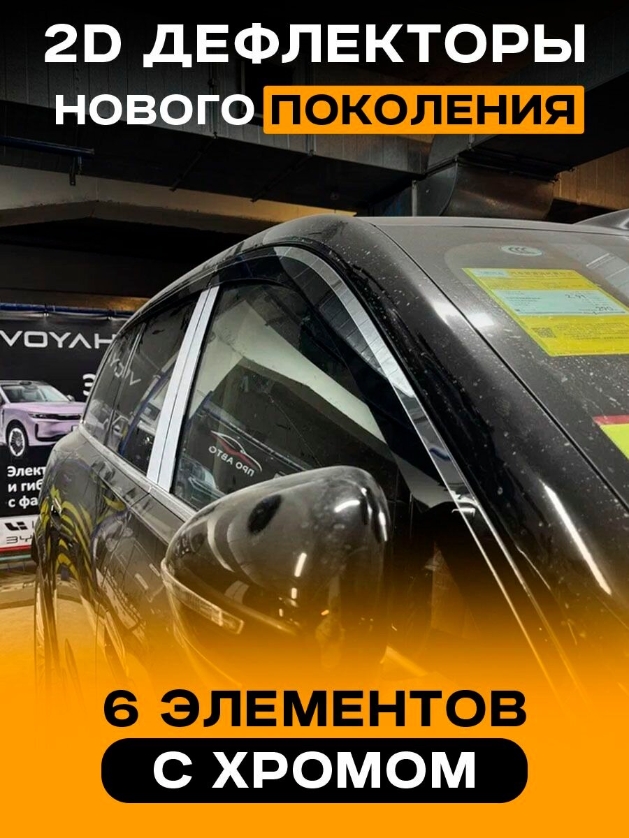 Дефлекторы на Voyah Taishan (Воях Тайшан) 2025-2026, 2D ветровики на окна автомобиля, с хром молдингом