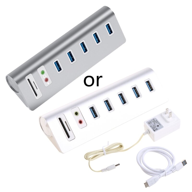 USB-Концентратор 5-Портовая Док-Станция USB3.0 Адаптер Питания Аудиоинтерфейса SD TF Слот для Двух Карт Памяти для Компьютера ПК Ноутбука