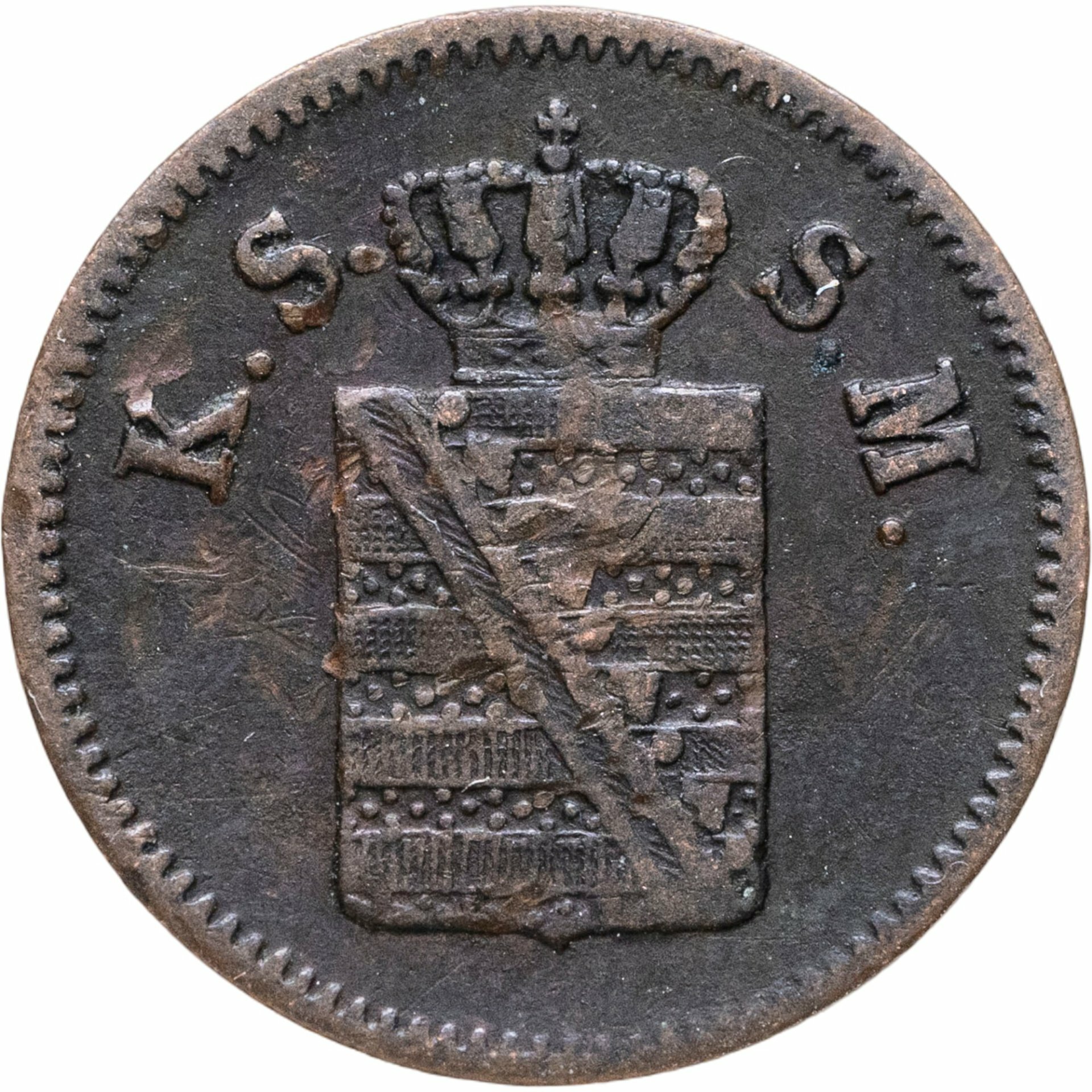 Германия, Саксония 1 пфенниг 1856, Медь, в сохранности VF