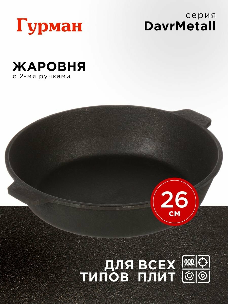 Гурман Жаровня из чугуна 26 см с двумя ручками, DavrMetall индукция