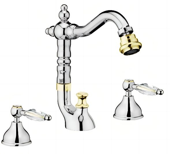Смеситель для биде Alexandra AL710502017, латунь, хром-золото, 3 отверстия, высокий, ручки Swarovski, Webert, Италия