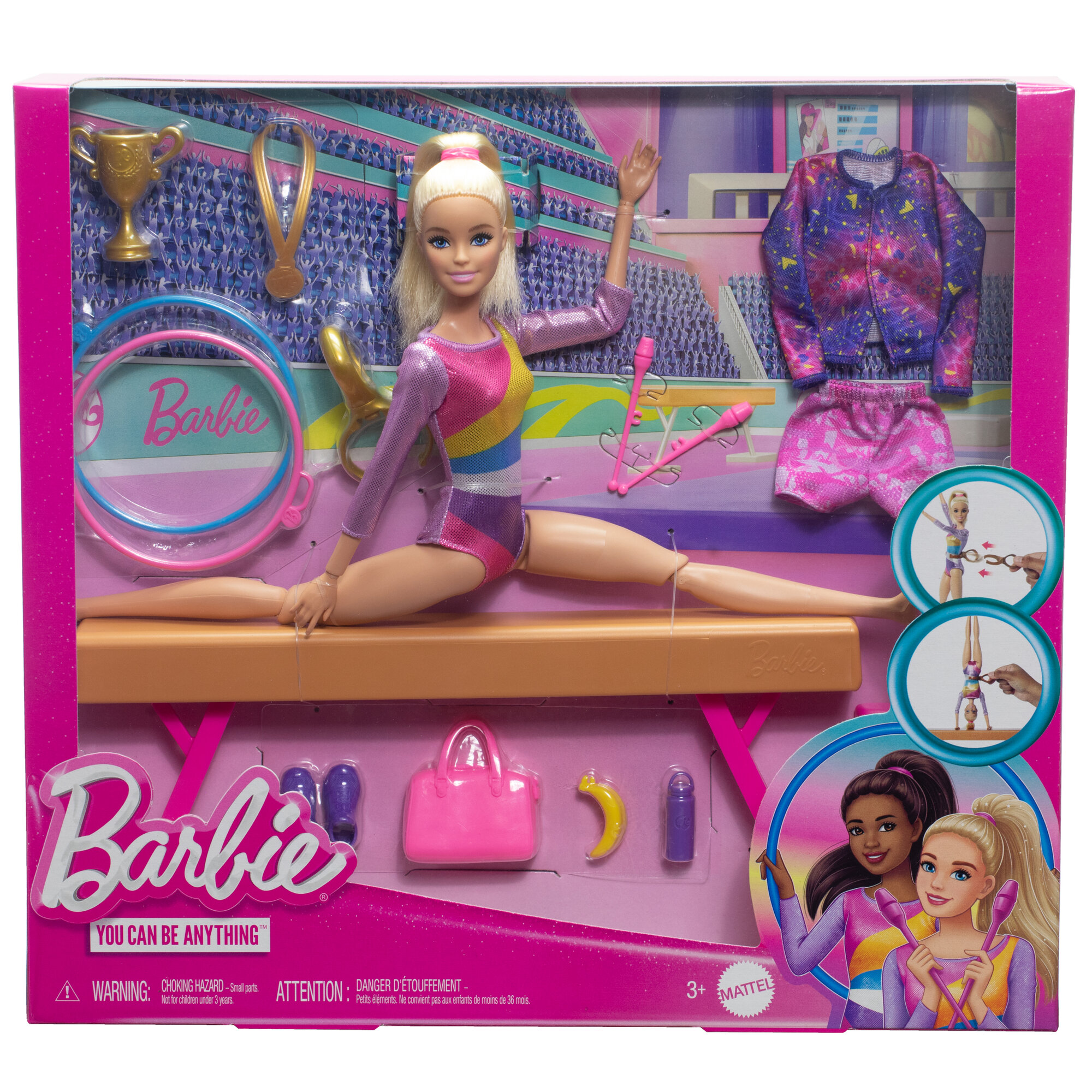 Кукла Mattel Barbie Гимнастка с бревном и аксессуарами HRG52, разноцветный