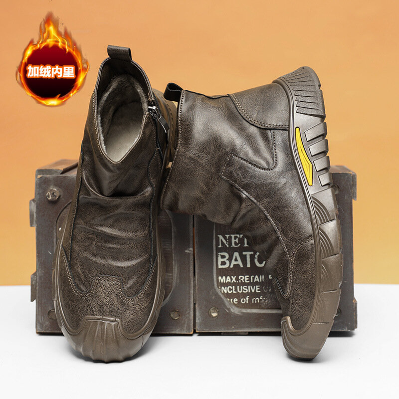 LUO Текстильные ботинки Мужчины Весенняя Дышащая/Dark brown (plus velvet)