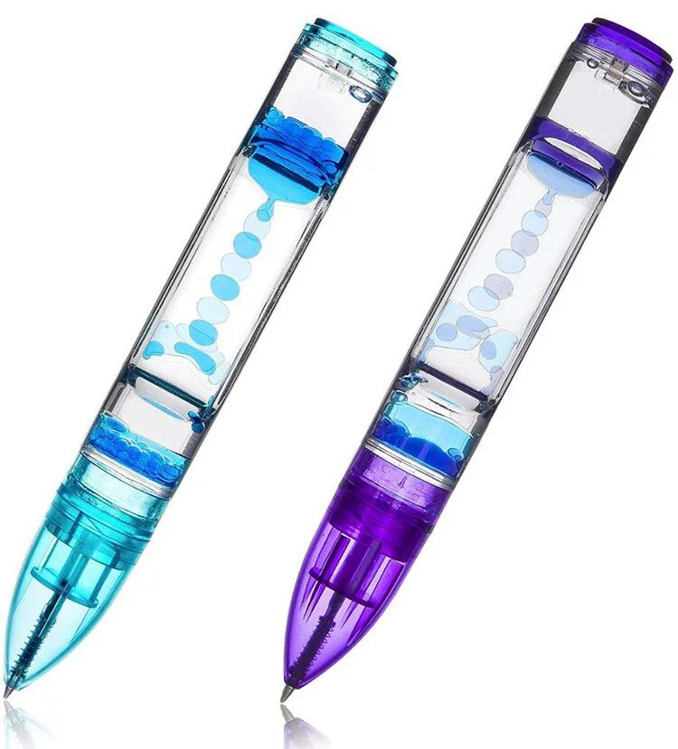 Набор из 2 ручек Liquid Motion Timer Fidget Pens в сине-фиолетовых тонах для офисного стола и снятия стресса