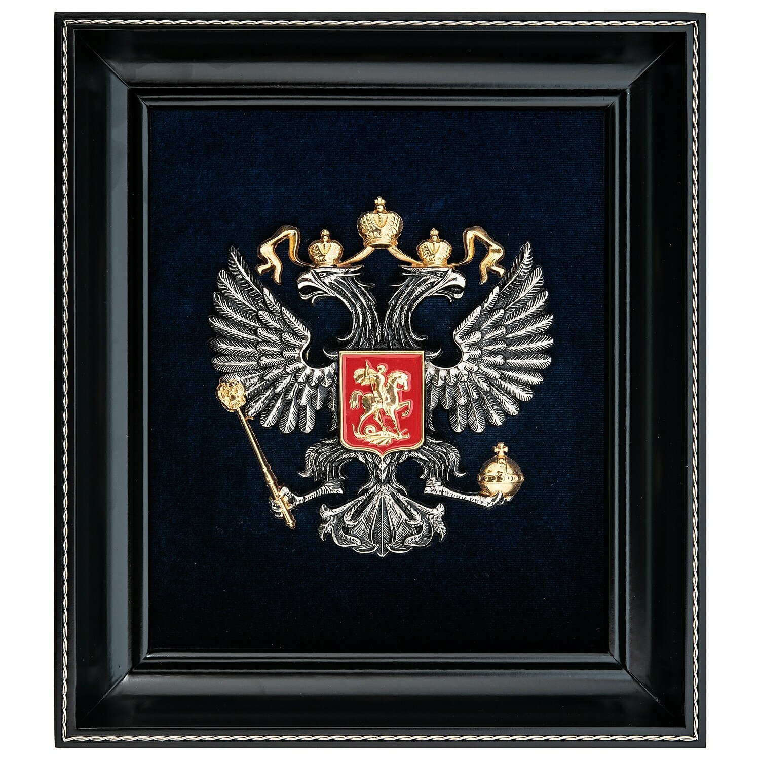 201366 Гальванопластика панно "герб россии" синий фон, ГР-2