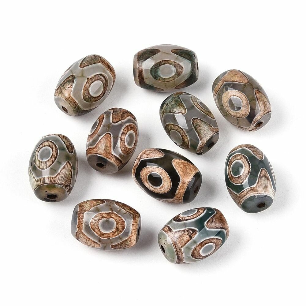 10 бусин дзи в тибетском стиле, натуральные агатовые бусины, окрашенные, нагретые, овальные, 3-глазковые, 13x11 мм