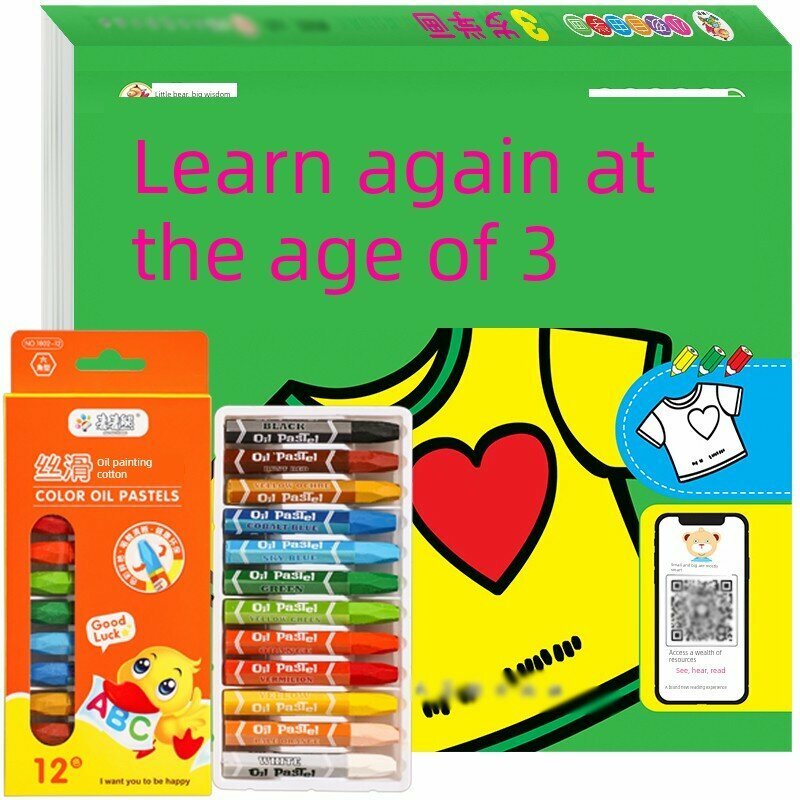 Образовательная книга для рисования для 3-летних детей с 12 масляными мелками, набор для раскрашивания в дошкольном