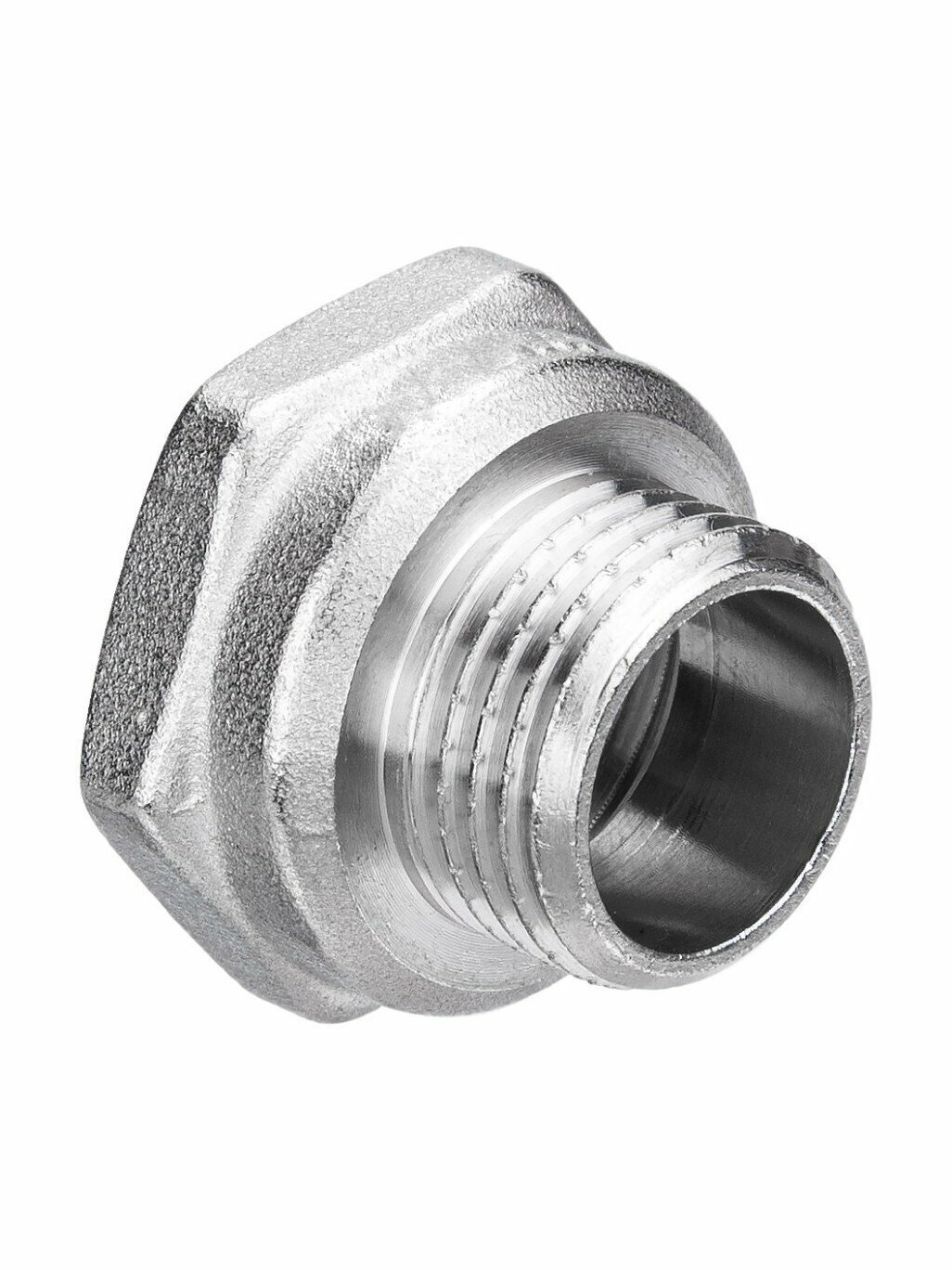 Переходник резьбовой AquaLink 3/8 дюйма на 1/2 дюйма, ш-г, латунь никелированная, артикул 02547 для инженерной сантехники