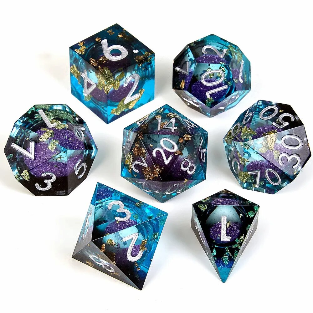 Набор игральных костей Resin Sharp Edge - 7 штук, ручная работа, прозрачные кости для Dungeons & Dragons из качественной смолы