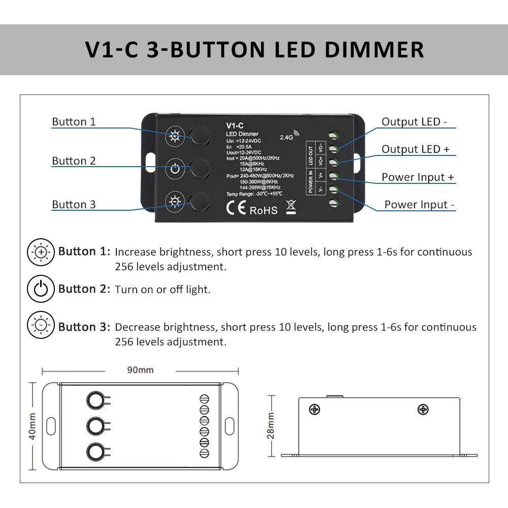 Диммер V1-C для светодиодных лент 12В Черный, V1-C and R1 Set — фото 1