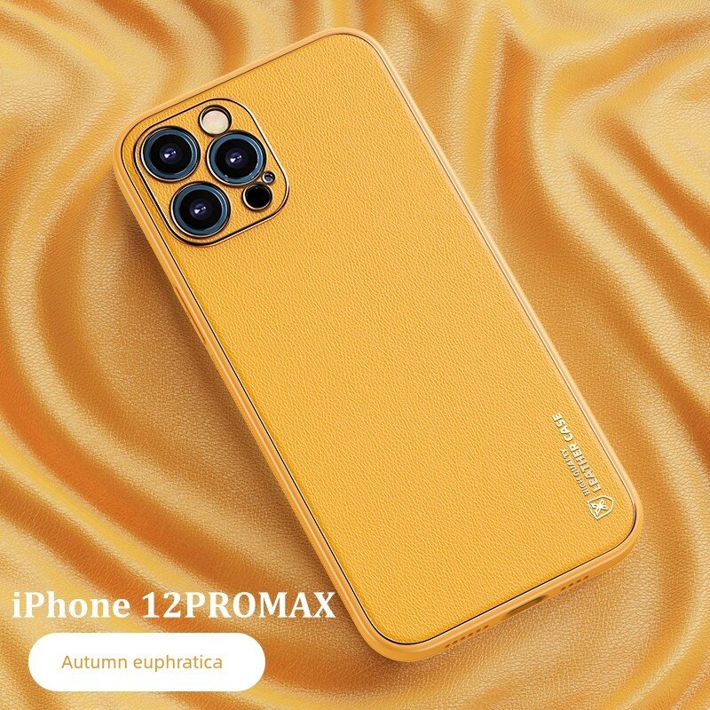 Чехол для iPhone 12 Pro Max из натуральной кожи с матовой текстурой и цветом осенний вяз, включает 9D закаленное стекло