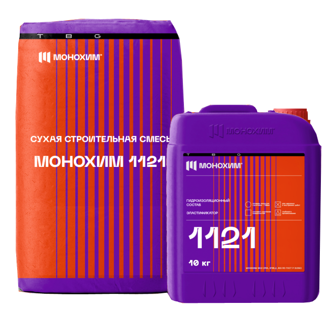 Гидроизоляция эластичная монохим 1121, А+В (двухкомпонентная), 30 кг (набор)