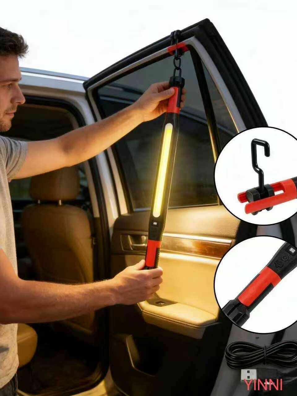 Перезаряжаемая LED-лампа L200 для ремонта авто на капот — суперяркая с магнитом и крючком, 3 режима, USB-зарядка