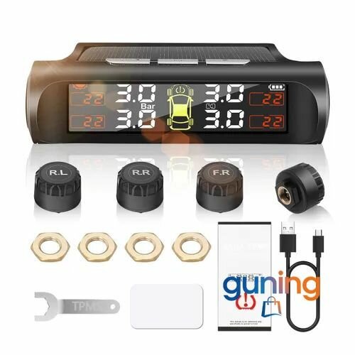 TPMS система контроля давления и температуры в шинах с 4 внешними датчиками, цветной ЖК-дисплей, солнечная зарядка