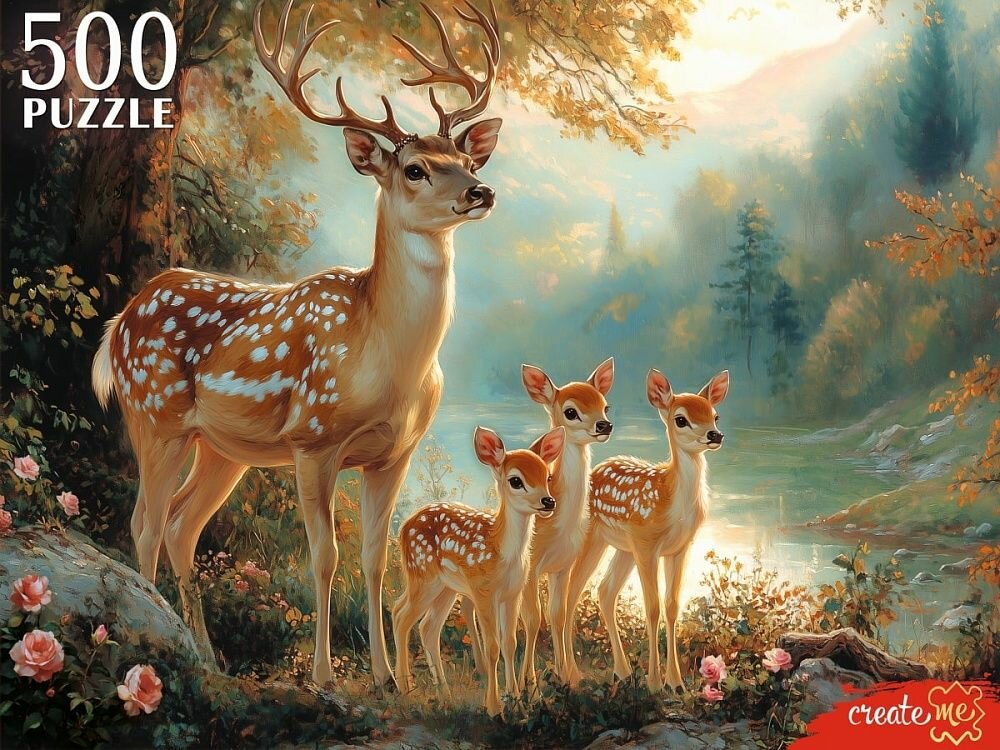 Пазл Рыжий Кот "Олени у озера", 500 деталей, 33x47 см, 265 г
