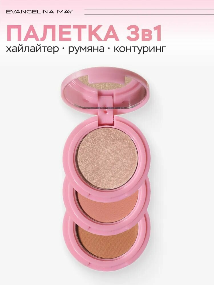 Палетка 3 в 1 румяна, хайлайтер, скульптор