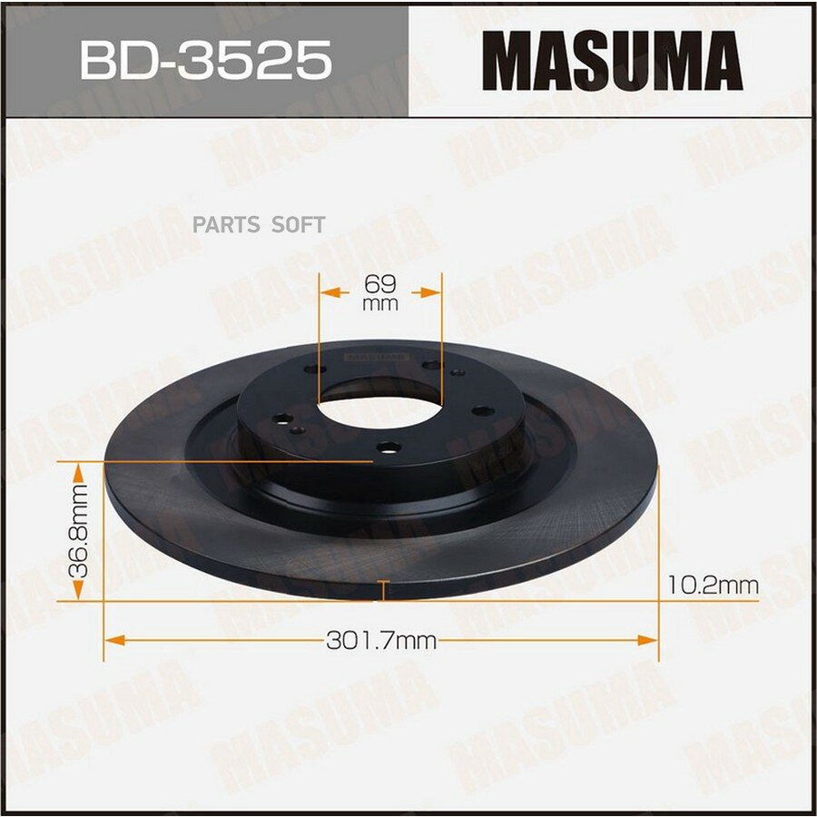 Диск тормозной Mitsubishi ASX 10-, Outlander III 12-, Eclipse Cross 17- задний 302 х 10 Masuma MASUMA BD3525 | цена за 1 шт