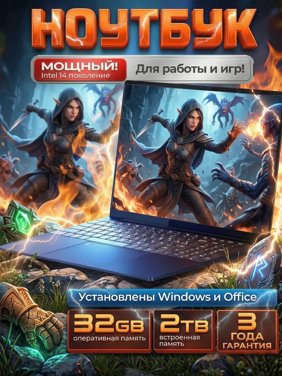 Ноутбук Intel H-Series, RAM 32GB, SSD 2048GB, 2026 + Windows, Office