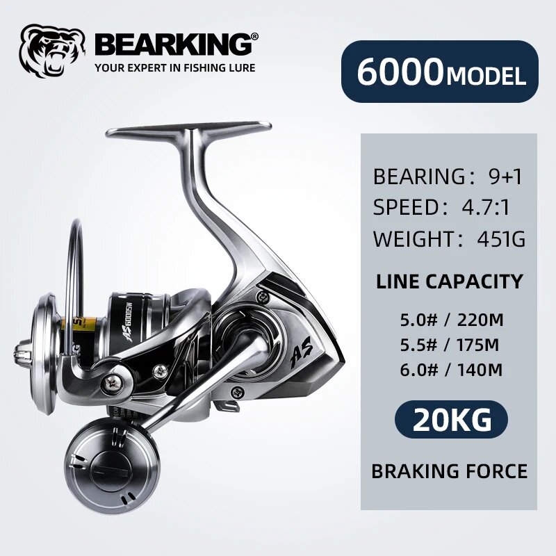 Спиннинговая катушка BEARKING 6000, 9+1 подшипник, 4.7:1