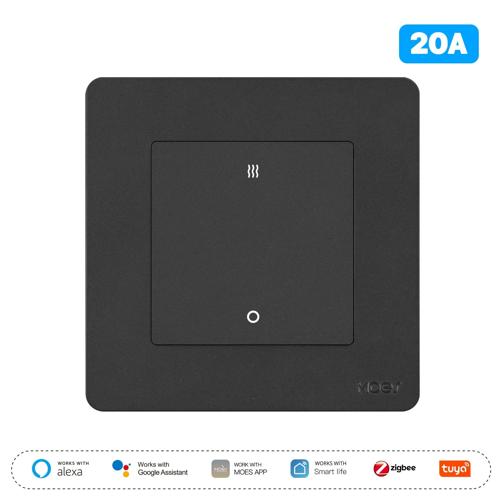 MOES Tuya 20A ZigBee Умный переключатель обогревателя переменного тока Высокая нагрузка Мониторинг электроэнергии Двуполюсный Дальний контроль через приложение Поддержка Alexa Google-