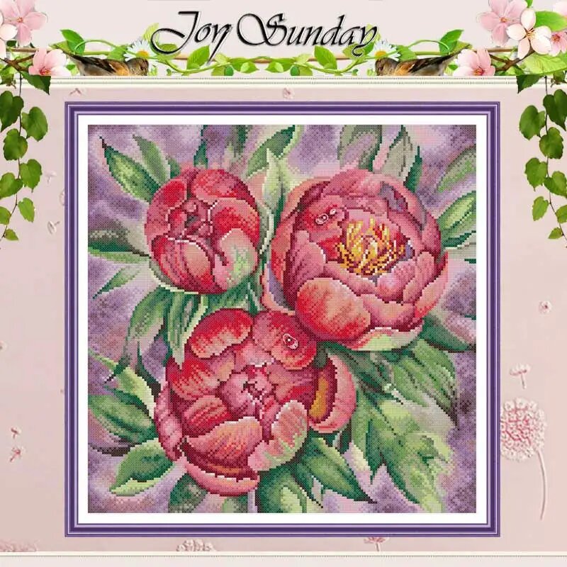 Набор для вышивки крестом Joy Sunday Пион 11CT с печатью