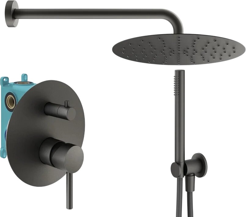 Душевой комплект Plumberia Selection Ixo KITXO18GR 4 в 1, встраиваемый, с внутренней частью в комплекте, со смесителем, с тропическим душем, латунный, матовый, душевая система