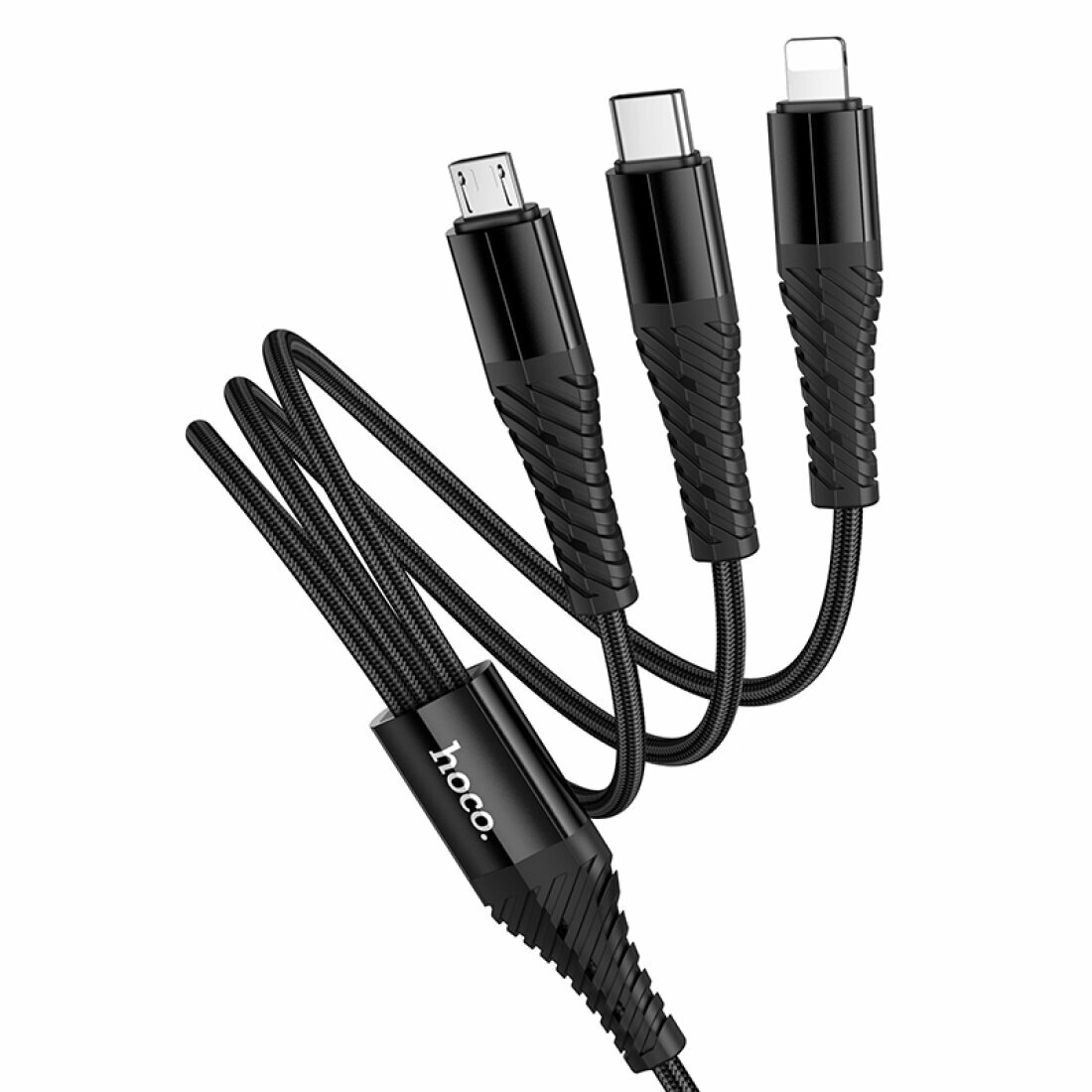 Кабель с USB/Type-C на Lightning+Micro+Type-C, X123, HOCO, черный — фото 1