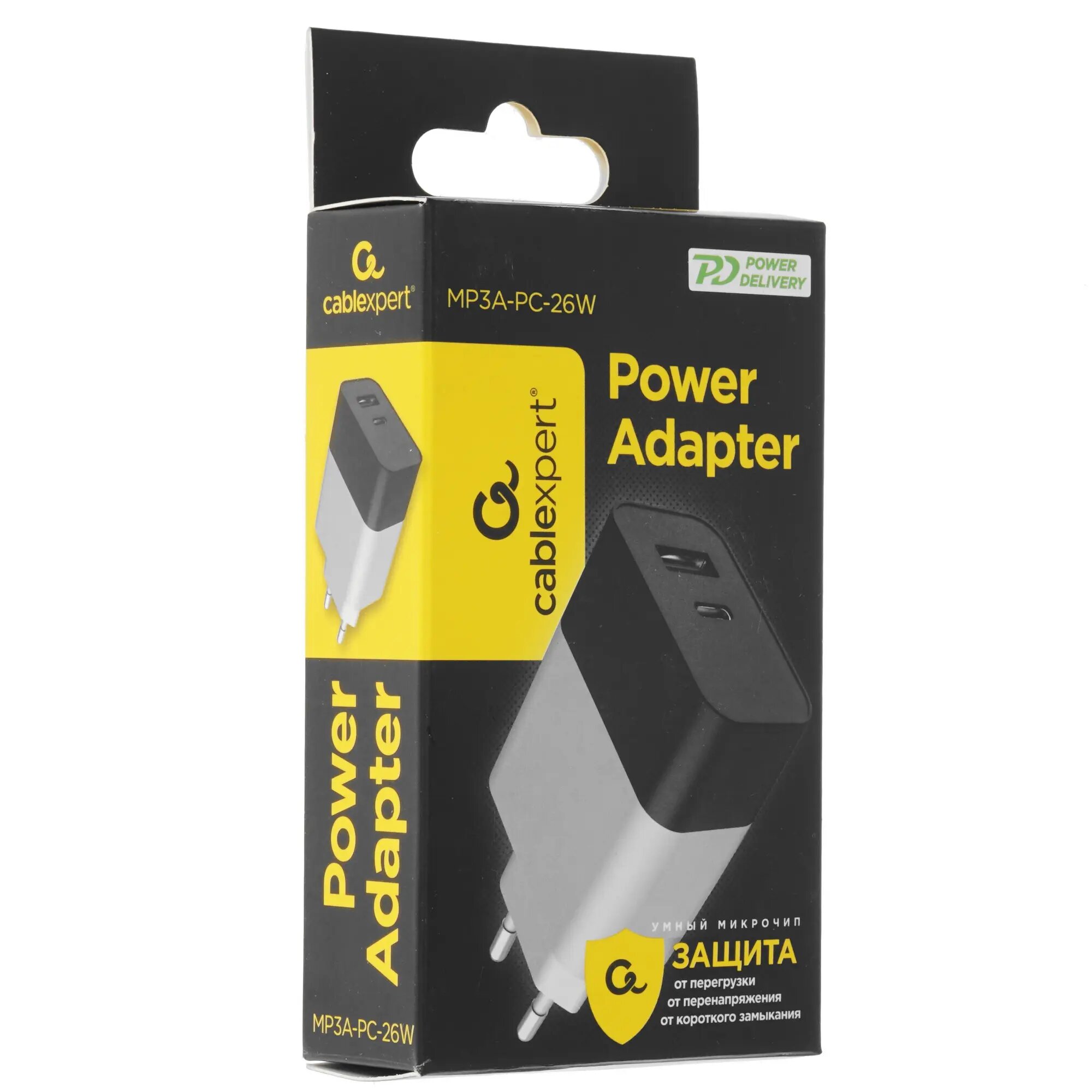 Адаптер питания 220 В - USB Cablexpert PD18W Type C + USB A 2,4А, белый