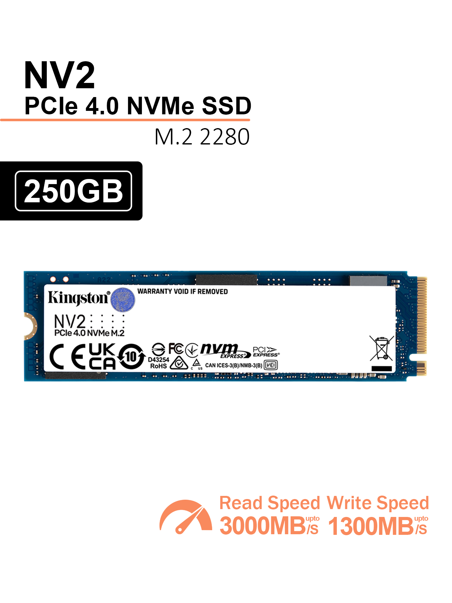 250ГБ PCIe 4.0 NVMe SSD M.2 2280 чтения 3000МБ/с, записи 1300 МБ/с