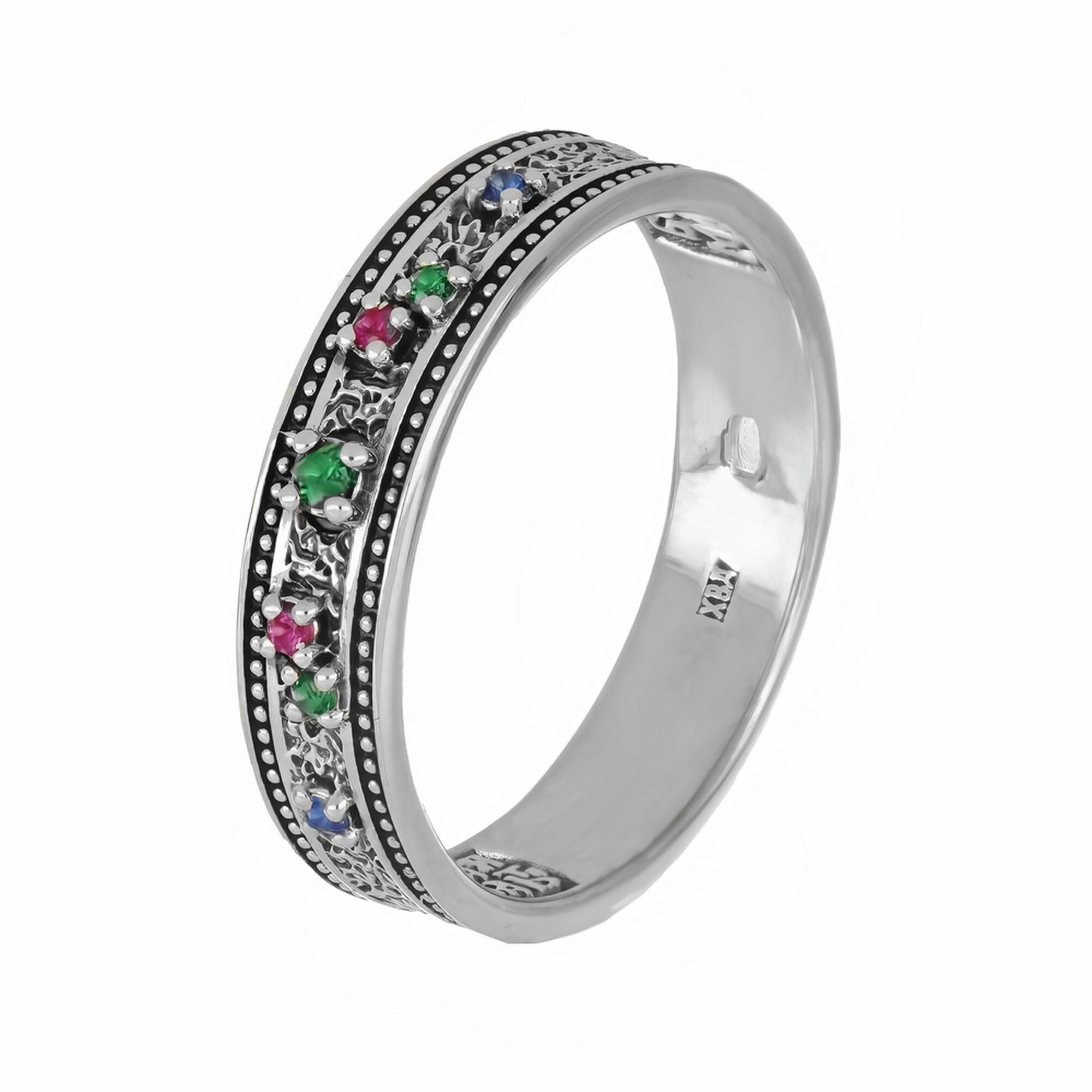 Кольцо, серебро, 925 проба, чернение, агат, рубин, сапфир