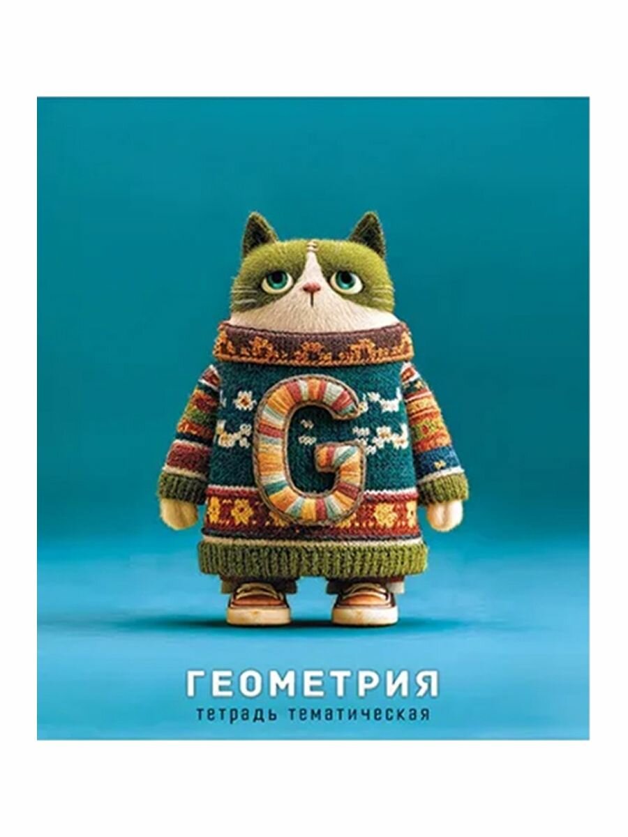 Тетрадь предметная 48 листов КТС Котики в свитерах, для геометрии в клетку, лак