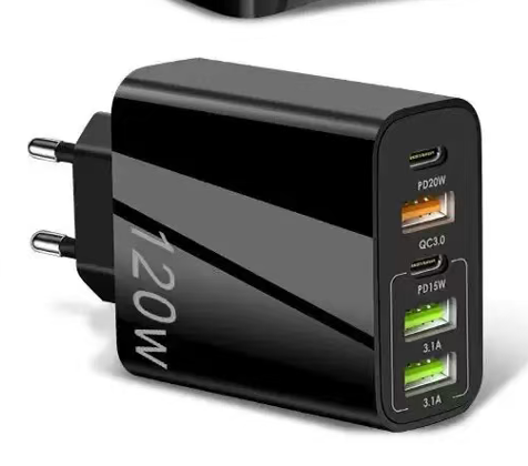 Зарядное устройство (адаптер) для зарядки телефона, планшета. 3 USB порта и 2 Type-C разъема 120W 5V 6.6А / черный