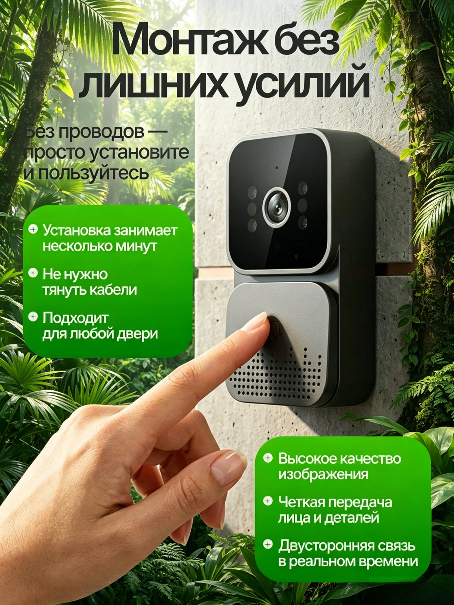 Wi-Fi видеозвонок с монитором / Беспроводной видеодомофон с подсветкой с 4.3" IPS экраном 2-сторонняя связь