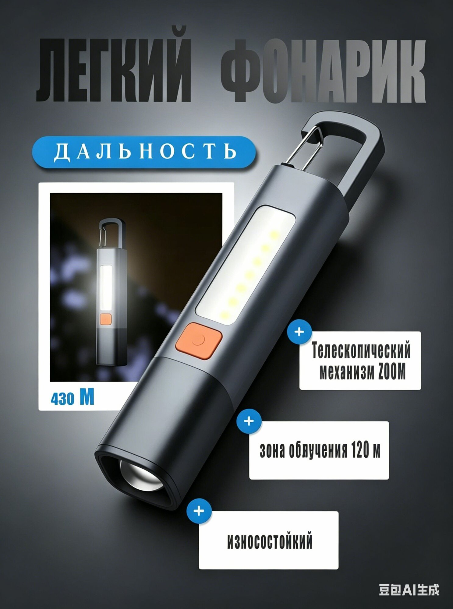 Портативный фонарик с магнитом и крючком, аккумуляторный 1200 мАч, для ремонта авто и ночного освещения на природе