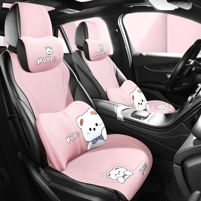 Halo Bear фальшивый мех автомобильная подставка для поясницы, розовый цвет, цветущая вишня - эргономичный 4-сезонный