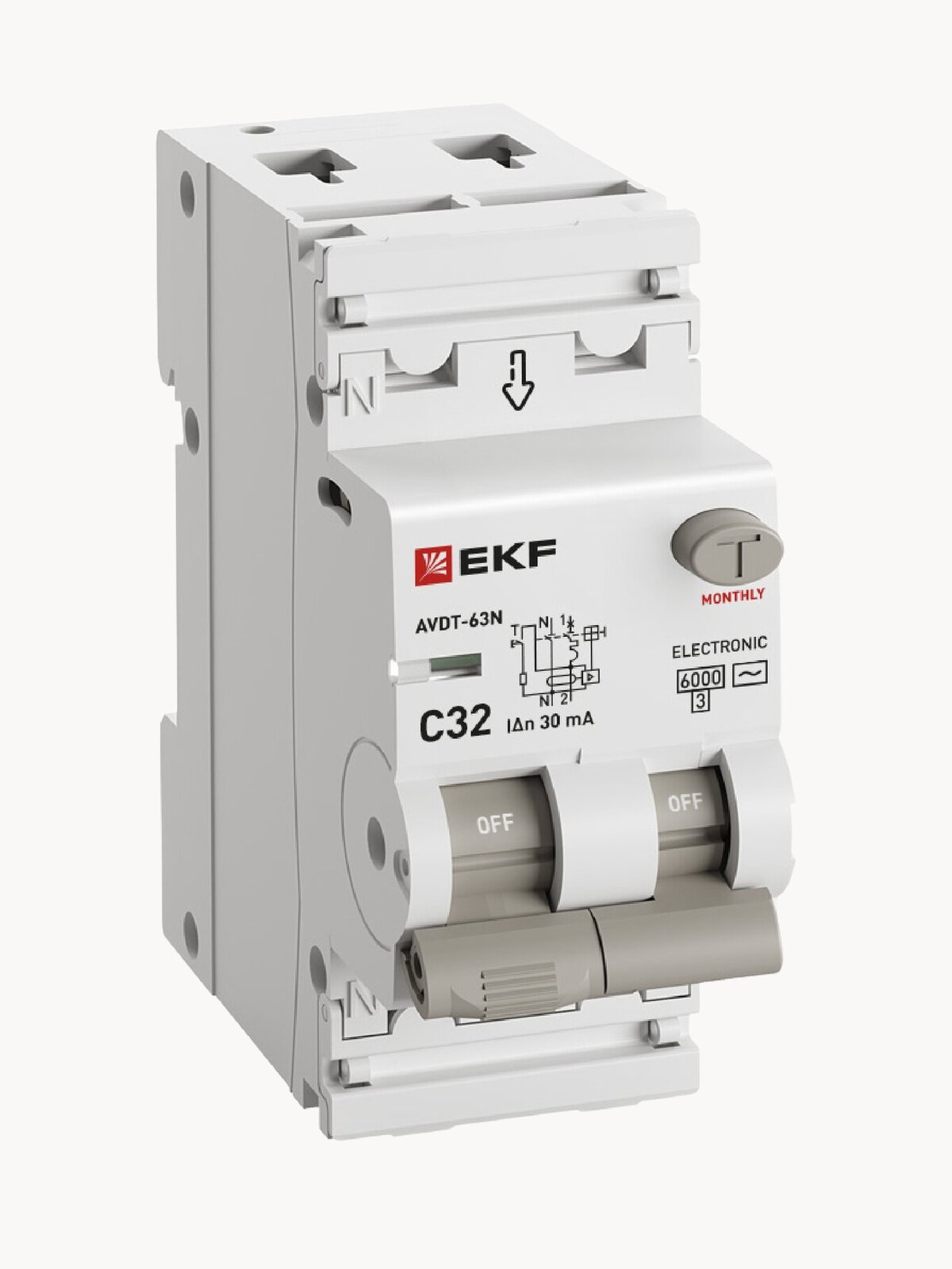 Дифавтомат EKF PROXIMA АВДТ-63N 32А (C) 30мА, тип AC, 1P+N (двухполюсный), 6кА, электронный