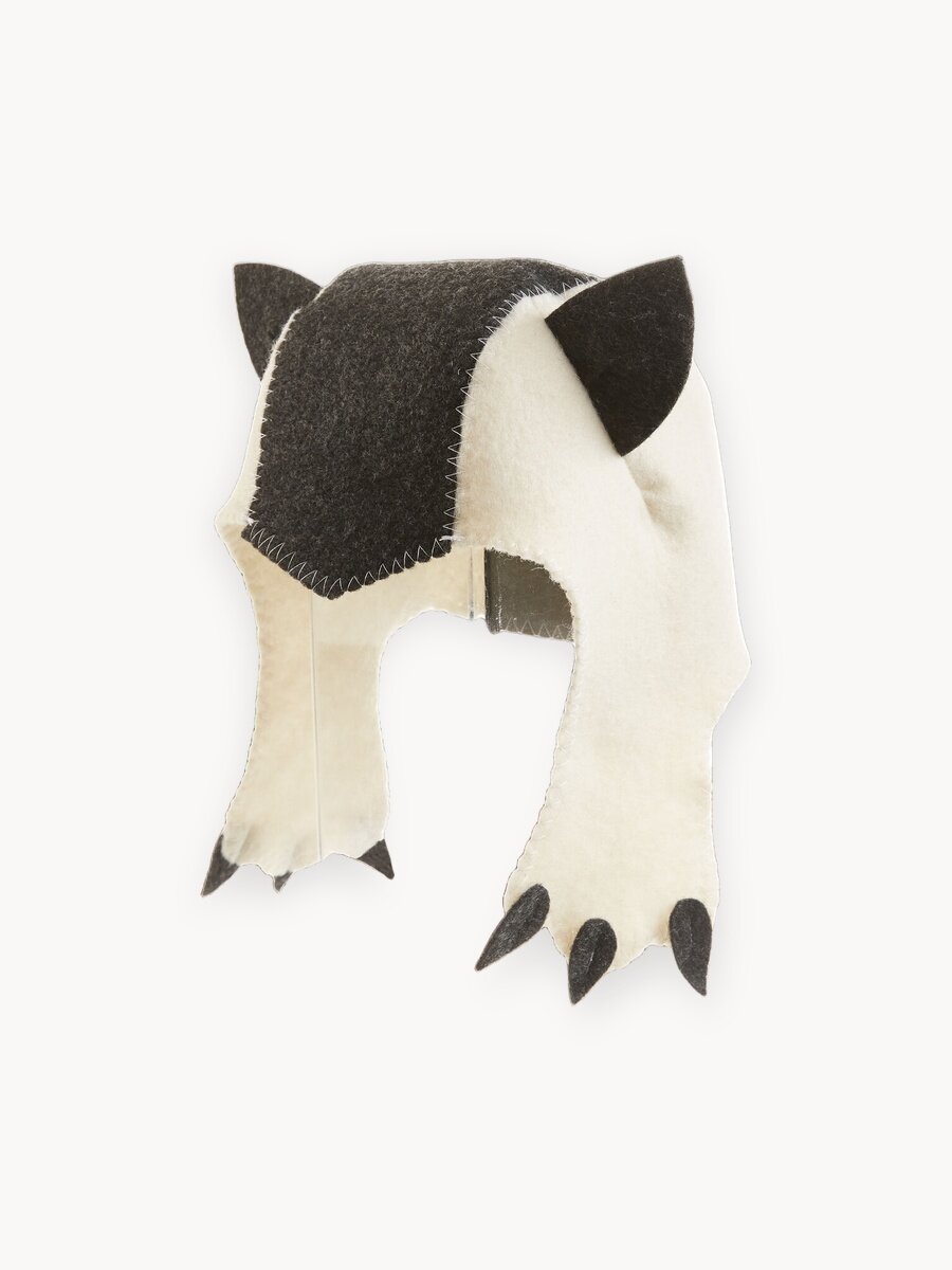 Шапка банная детская "Кошка" черно-белая 30х25см, войлок для сауны