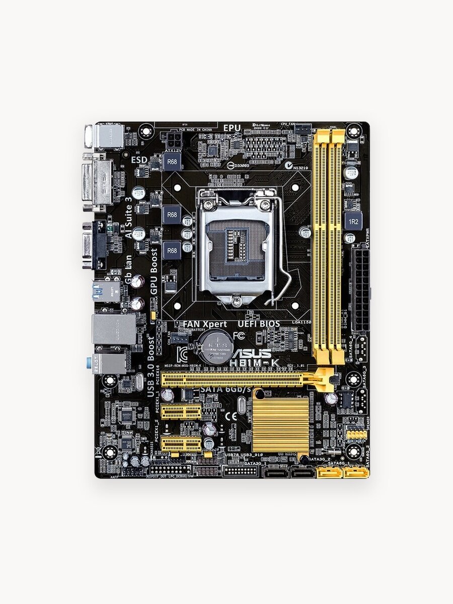 Материнская плата ASUS H81M-K LGA 1150 < H81 > PCI-E Dsub+DVI GbLAN SATA MicroATX 2DDR3