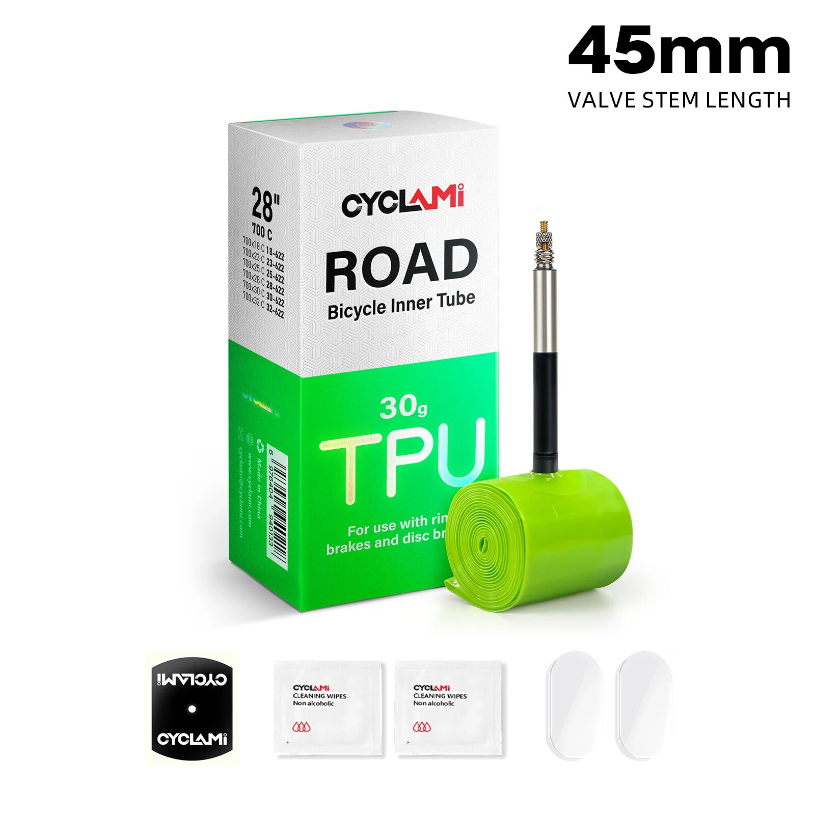 CYCLAMI Велосипедная камера Presta FV 45 65 85 Зелёная TPU 700C 1 Pcs 700C 18-32C2