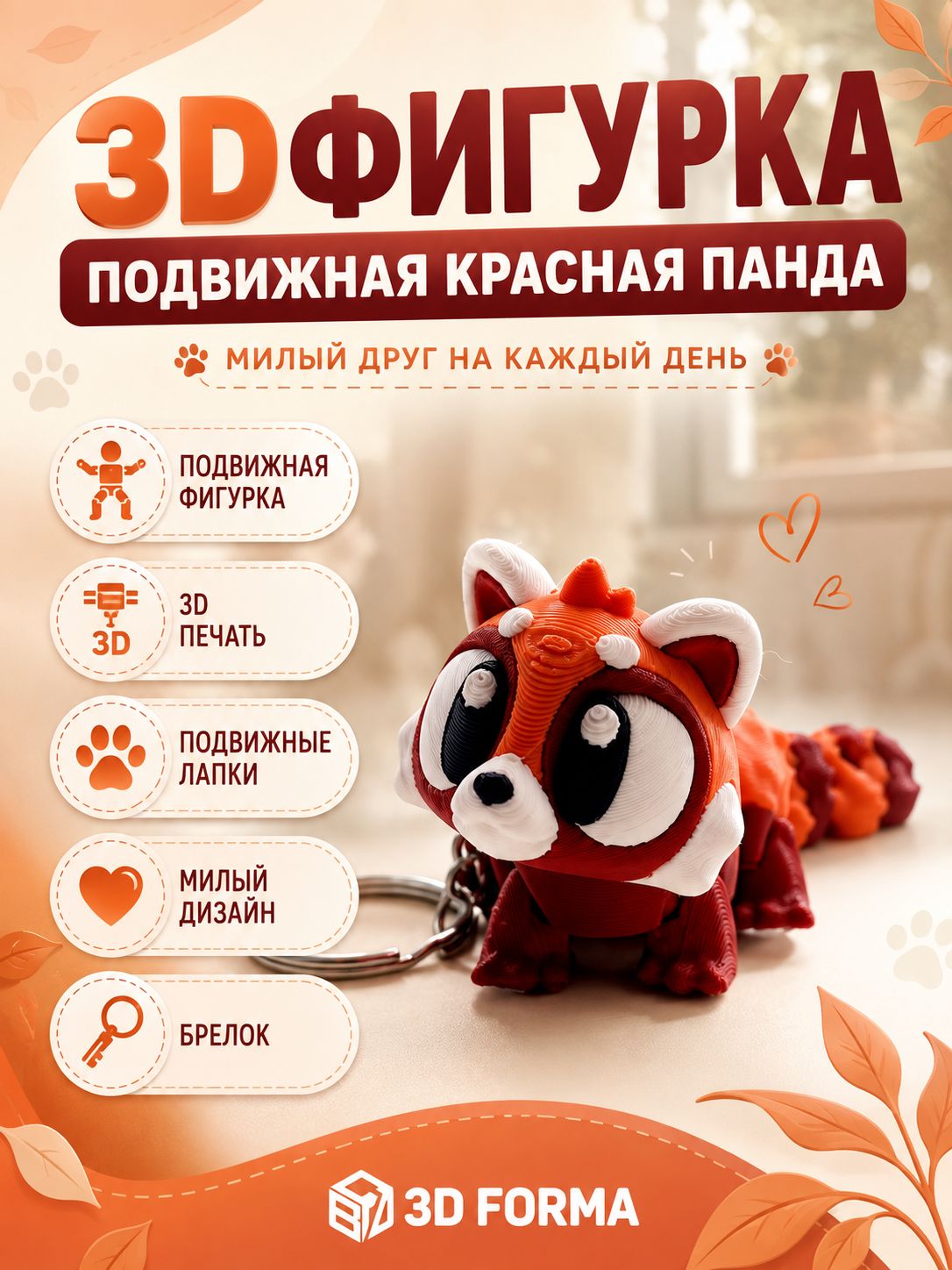 Красная панда 3д антистресс подвижная фигурка, 3D печать, подарок